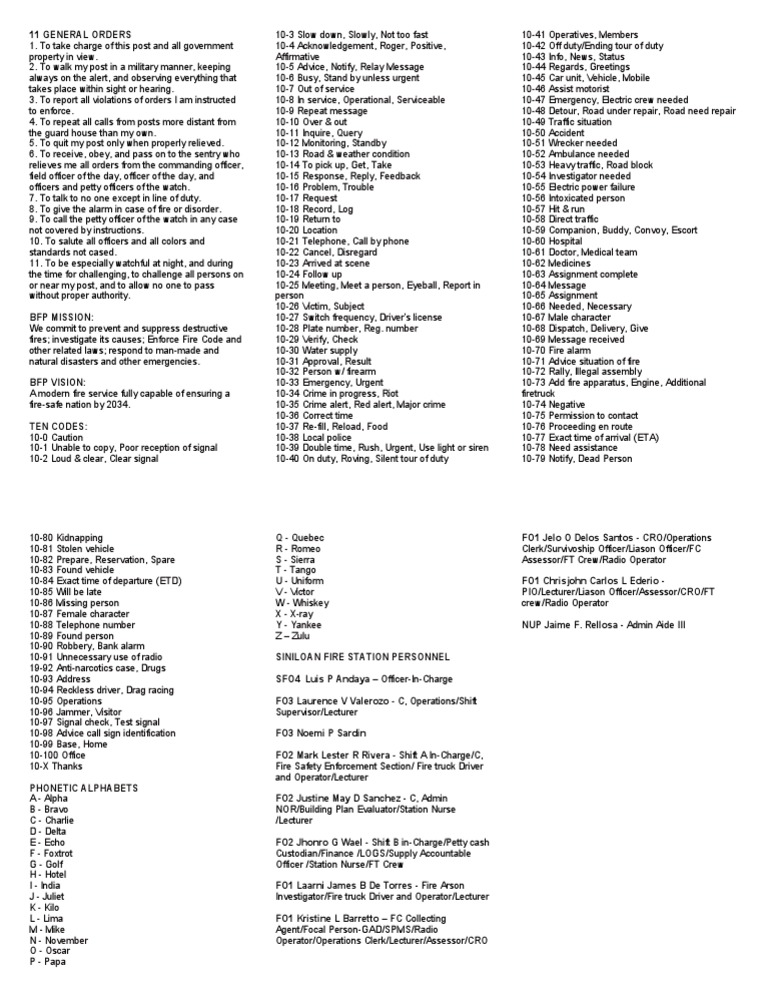 11 General Orders: Ten Codes | PDF | Traffic | Emergency