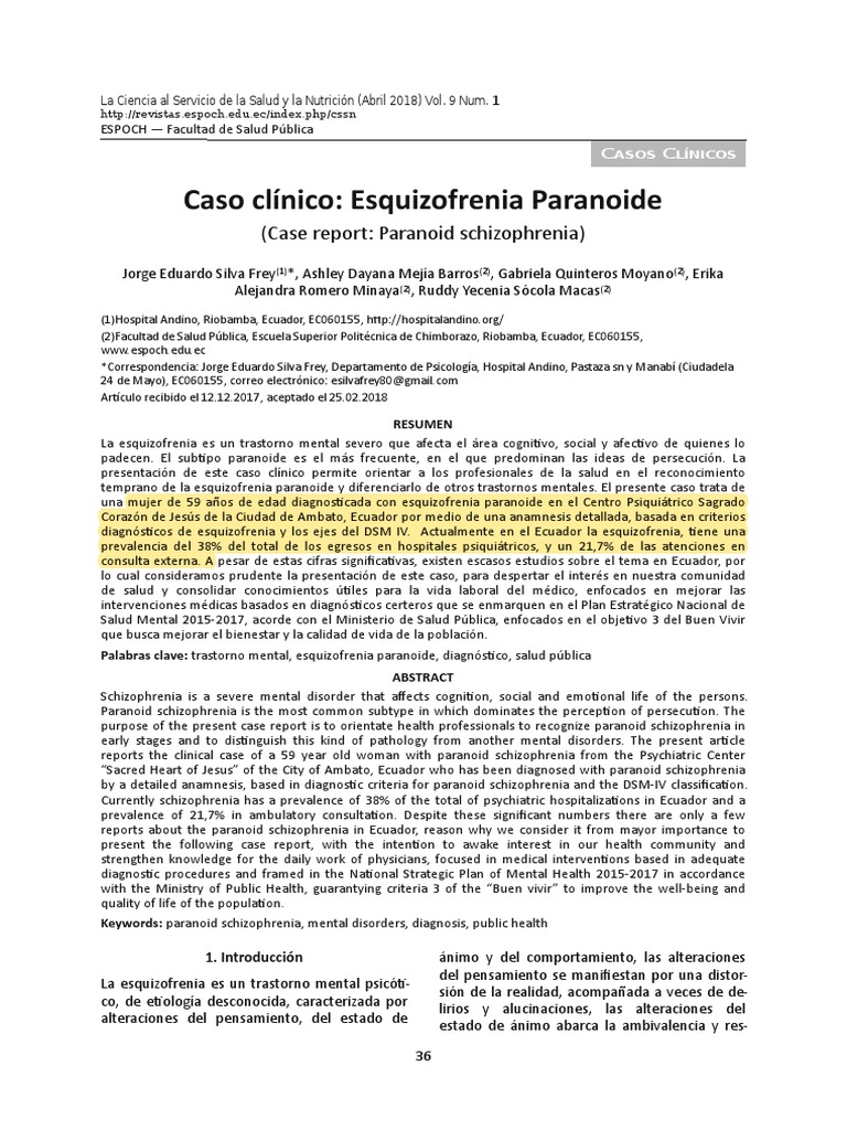 Caso clínico: Esquizofrenia Paranoide: (Case report: Paranoid ...