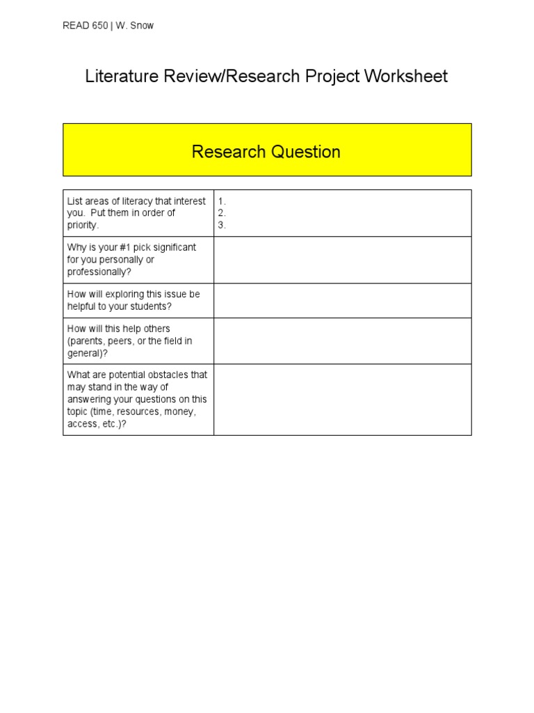 Cassidy - Literature Review - Research Project Worksheet | PDF ...