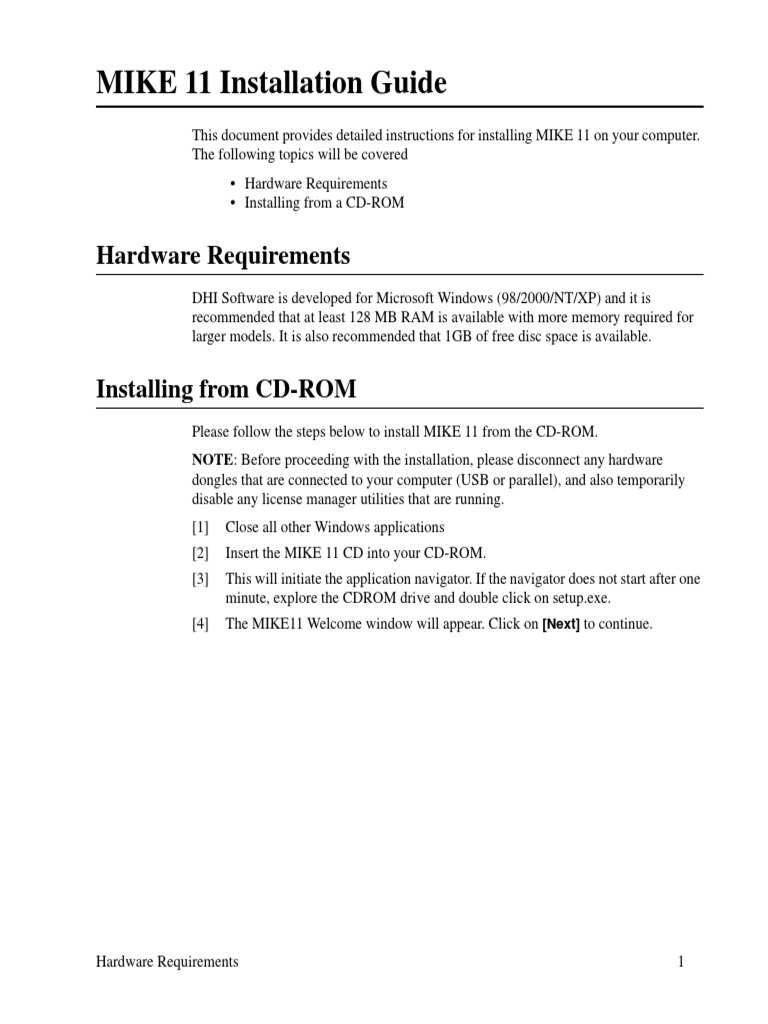 MIKE 11 Installation Guide: Hardware Requirements | PDF | Microsoft ...