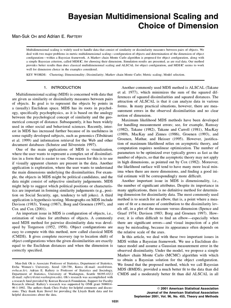 Bayesian Multidimensional Scaling And Choice Of Dimension Pdf