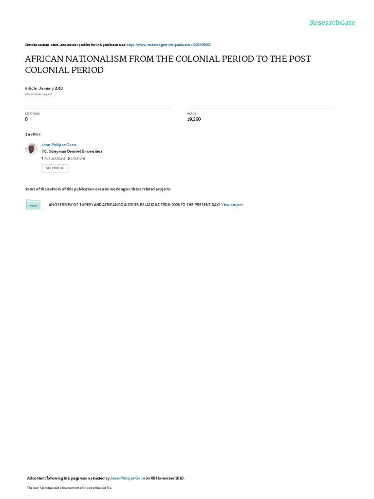 African Nationalism From The Colonial Period To The Post Colonial ...