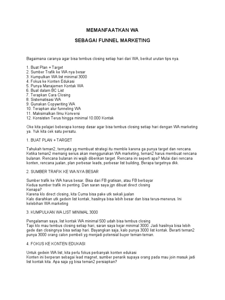 Strategi Funnel Marketing di WA | PDF