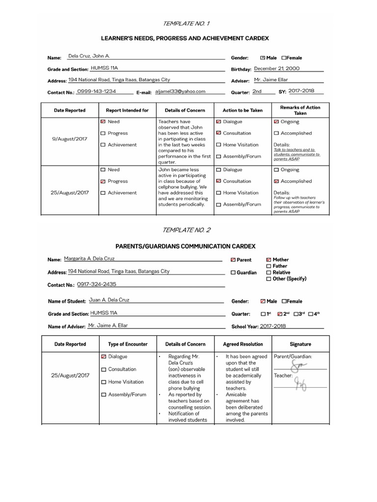 CARDEX (Parents and Pupil) | PDF | Learning