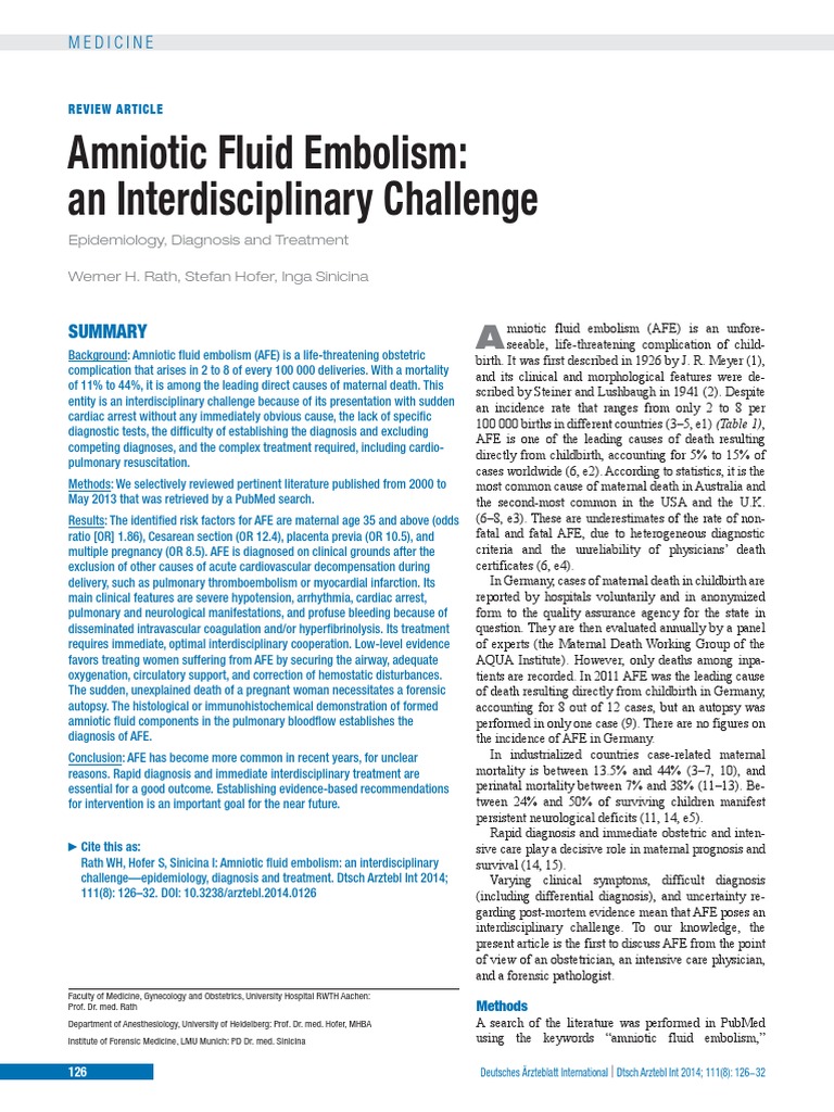 Amniotic Fluid Embolism | PDF | Myocardial Infarction | Childbirth