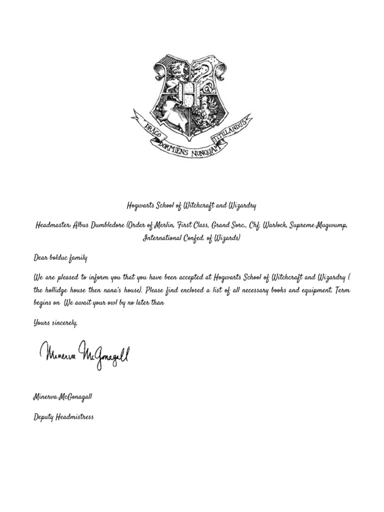 Hogwarts Acceptance Letter Template | PDF | Fantastic Beasts And Where ...