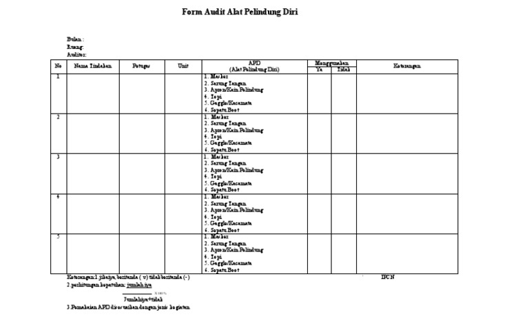 Audit Alat Pelindung Diri (APD) | PDF