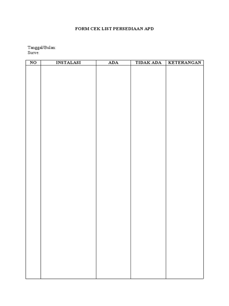 Form Cek List Persediaan Apd | PDF