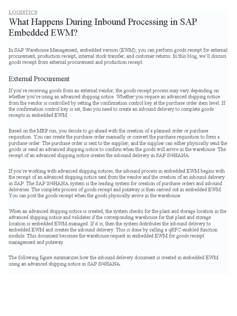 What Happens During Inbound Processing in SAP Embedded EWM?: External ...