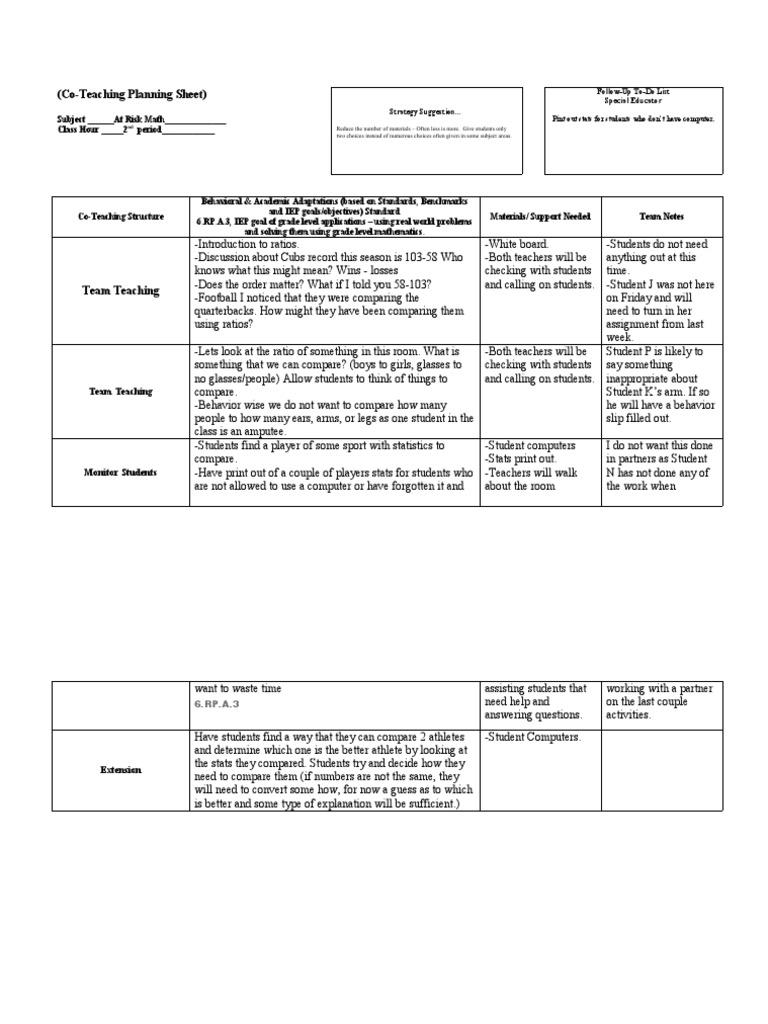 2a Co-Teaching Math Lesson | PDF | Individualized Education Program ...