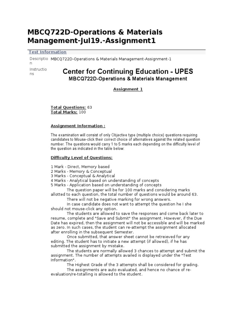 Operations Management Exam Guide | PDF | Inventory | Question