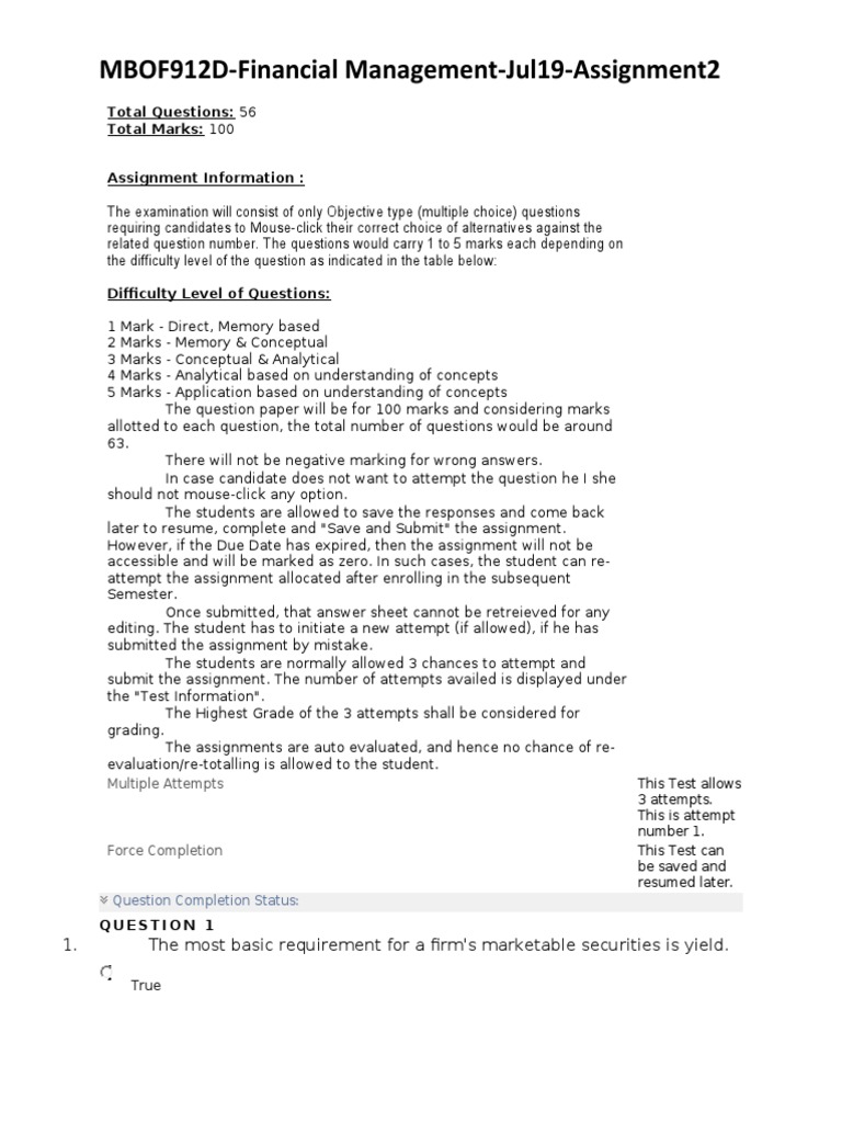 MBOF912D-Financial Management-Assignment-2 | PDF | Capital Asset ...