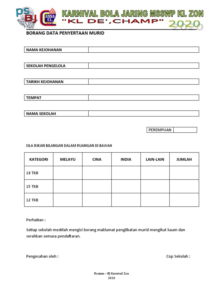 1 Borang Data Penyertaan Murid | PDF