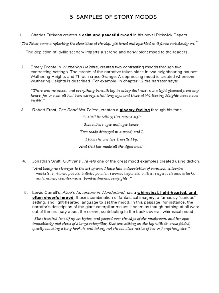 Samples of Story Moods | PDF | Wuthering Heights | Unrest