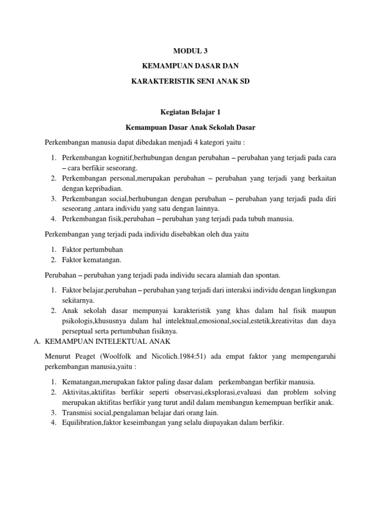 RESUME Pendidikan Seni Di SD MODUL 3 & 4 - SITI JALLA - 25 PDF | PDF