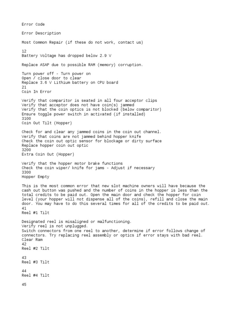 Error Codes Igt S-Plus | PDF | Random Access Memory | Switch
