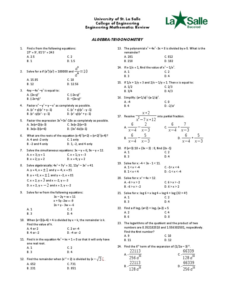 Algebra-Trigonometry Problems | Download Free PDF | Algebra | Teaching ...