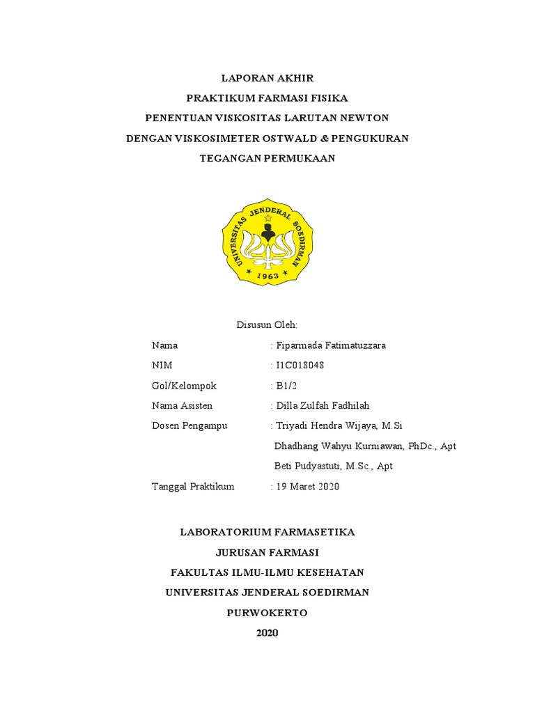 Laporan Akhir Farfis Viskositas Ostwald Dan Tegangan Permukaan | PDF