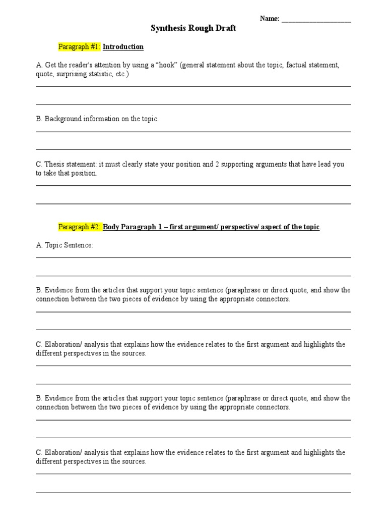 Synthesis Rough Draft Outline | PDF | Argument | Paragraph