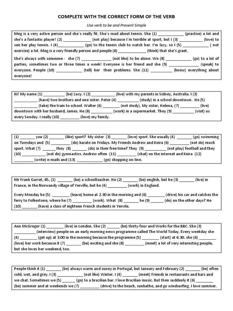 Class 6 Verb Form Exercises | PDF