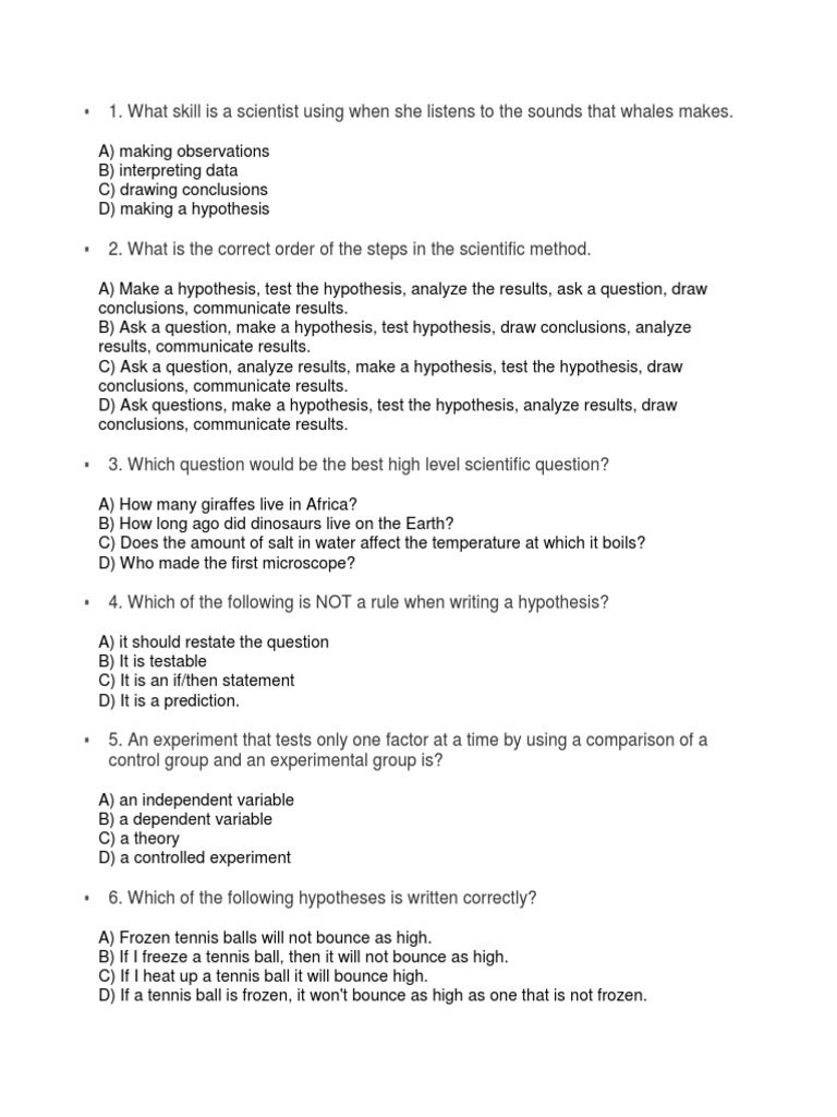 Scientific Method Practice Test 1 | PDF | Experiment | Hypothesis