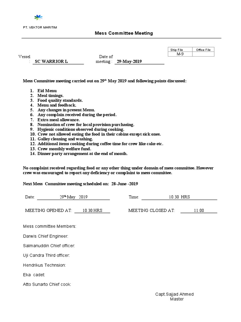 Crew Mess Committee Updates | PDF