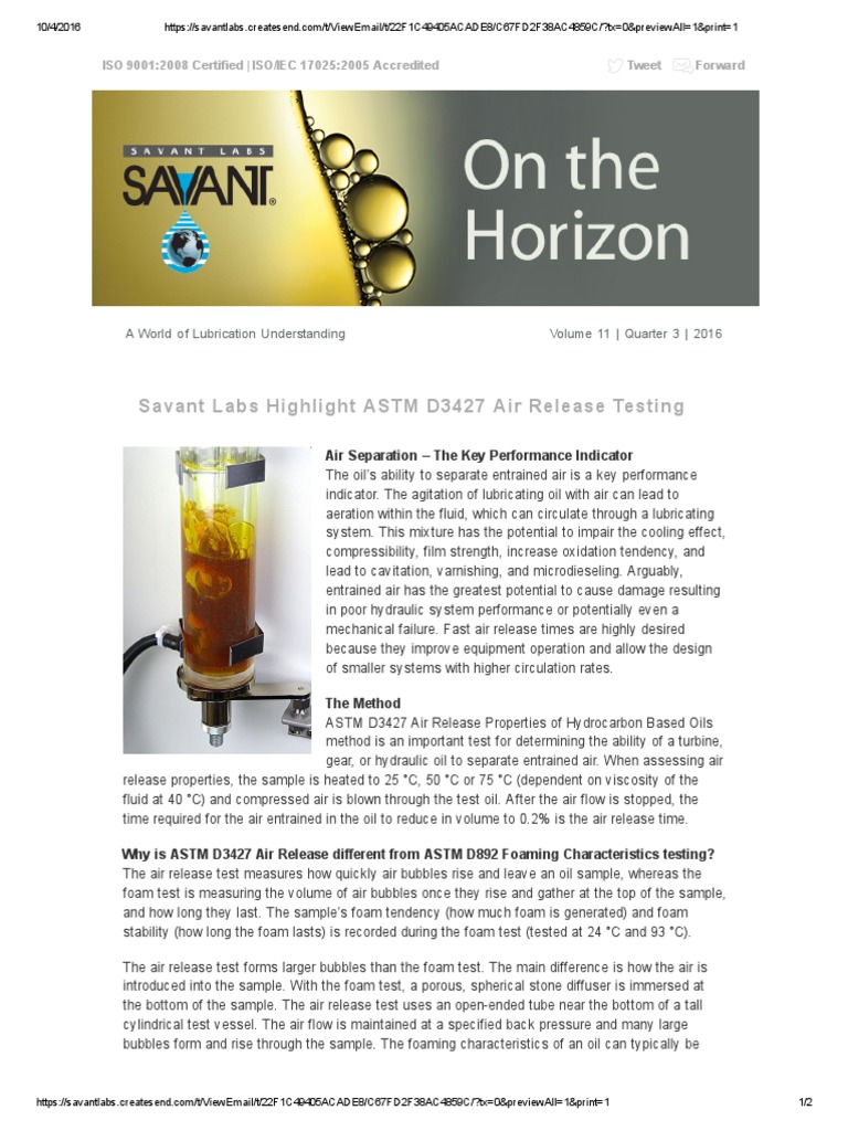 Savant Labs Highlight ASTM D3427 Air Release Testing | PDF | Foam ...