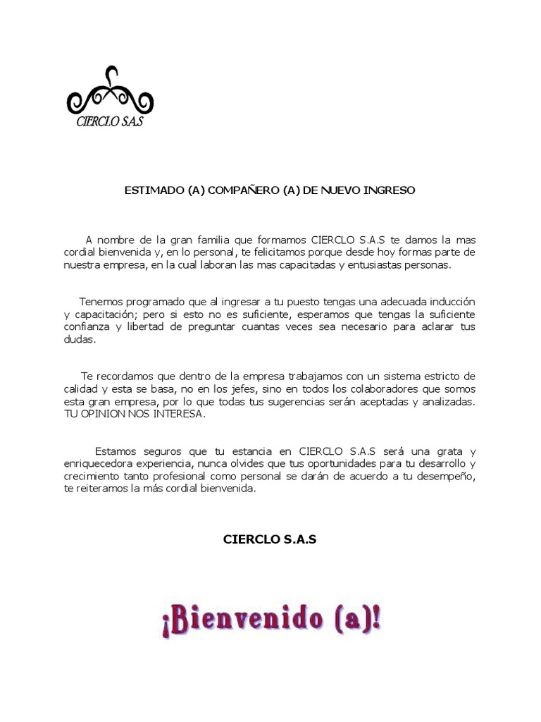 Carta de Bienvenida | PDF