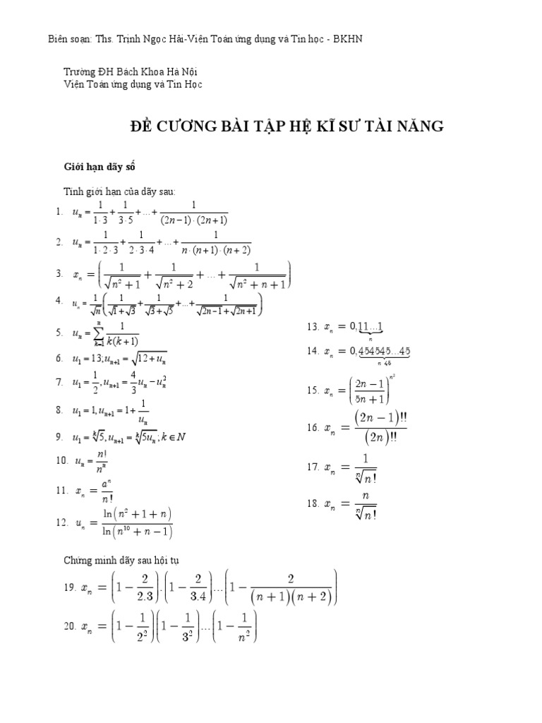 De Cuong Bai Tap Giai Tich 1 KSTN | PDF