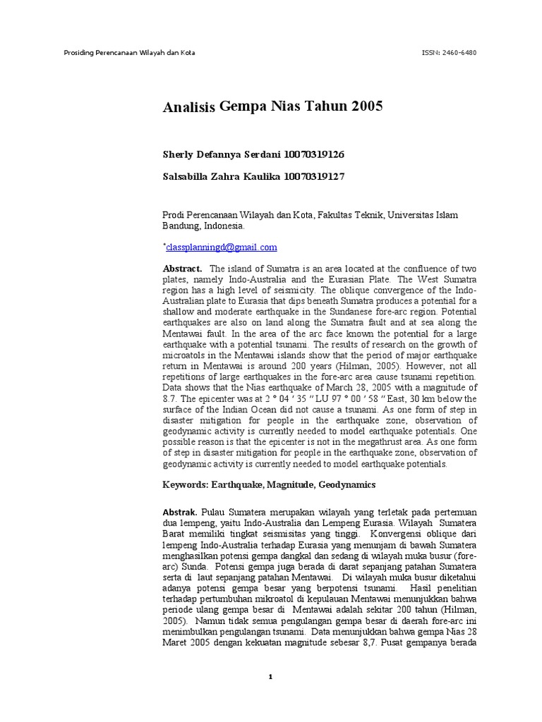 Analisis Gempa Nias 2005 | PDF | Earthquakes | Tectonics