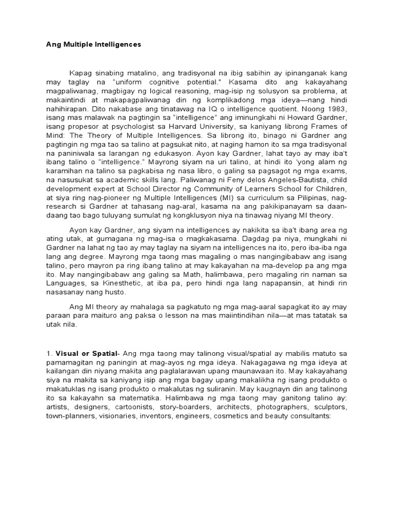 Ang Multiple Intelligences | PDF