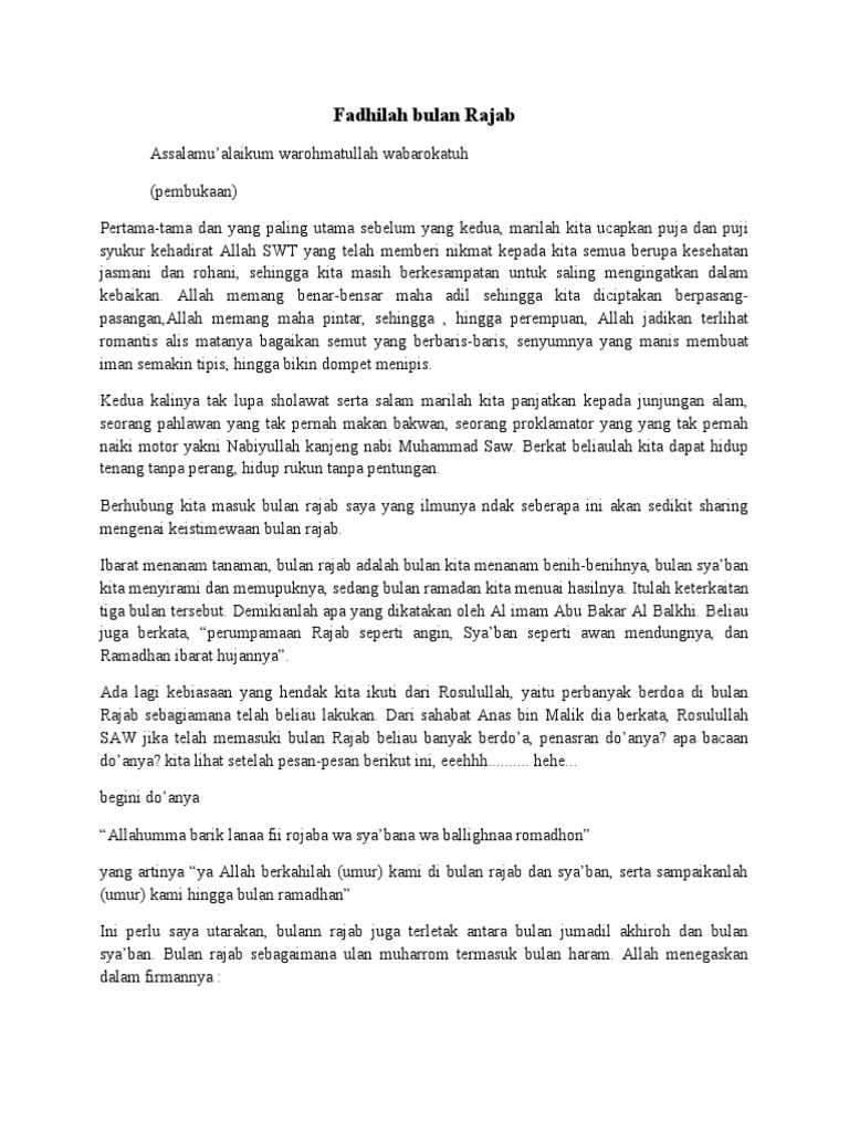 Fadhilah Bulan Rajab | PDF