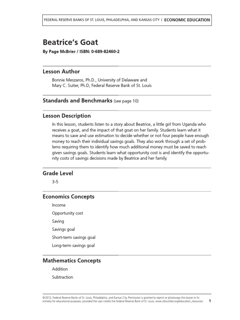 Beatrice's Goat: Lesson Author | PDF | Saving | Labour Economics