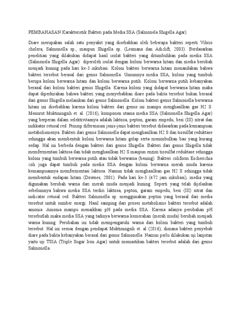 PEMBAHASAN Karakteristik Bakteri Pada Media SSA | PDF
