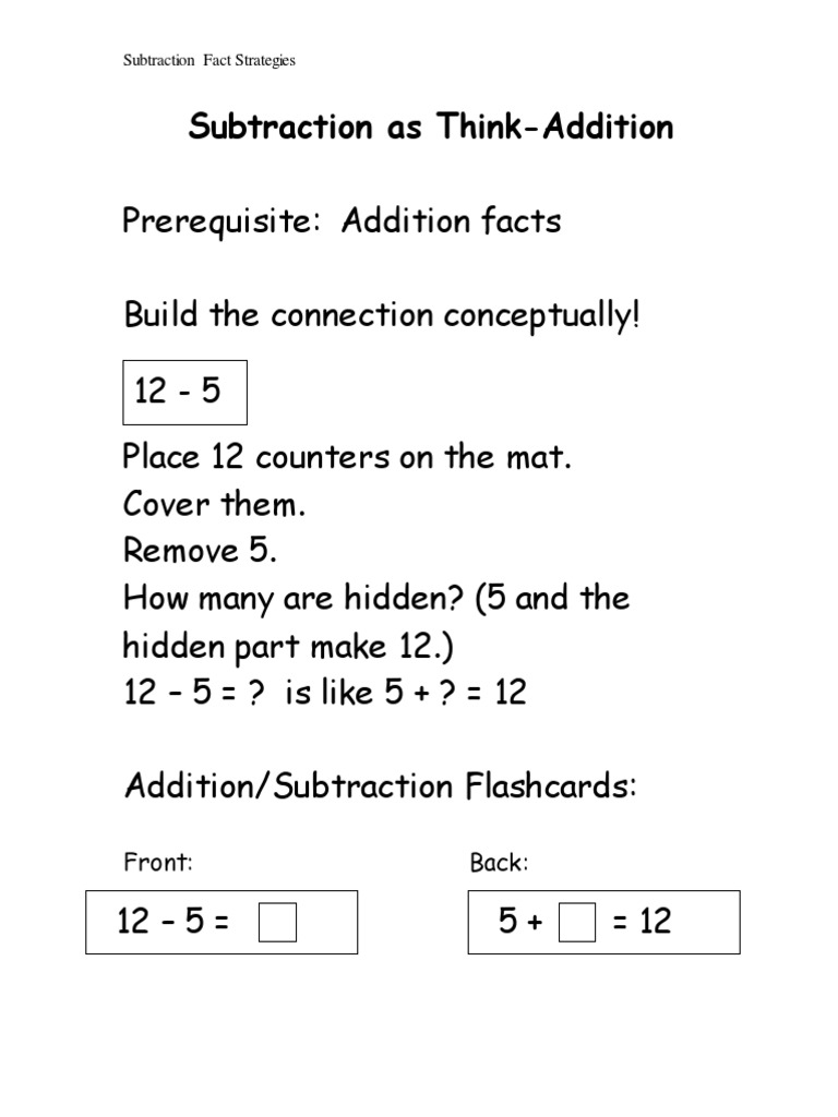 Subtraction Fact Strategies | PDF | Arithmetic | Teaching Mathematics