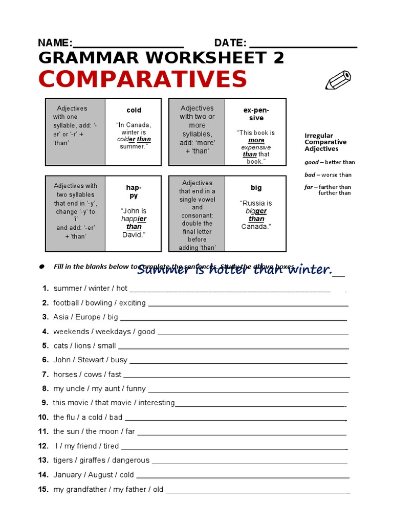 Comparative Adjectives Exercises PDF | PDF | Symbols | Human Voice