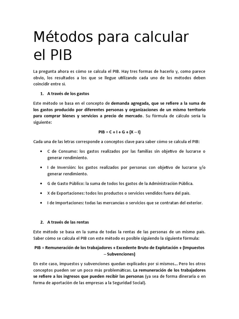 Métodos para Calcular El PIB | PDF | Valor añadido | Producto Interno Bruto