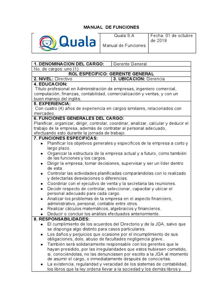 Manual de Funciones | PDF | Marketing | Calidad (comercial)