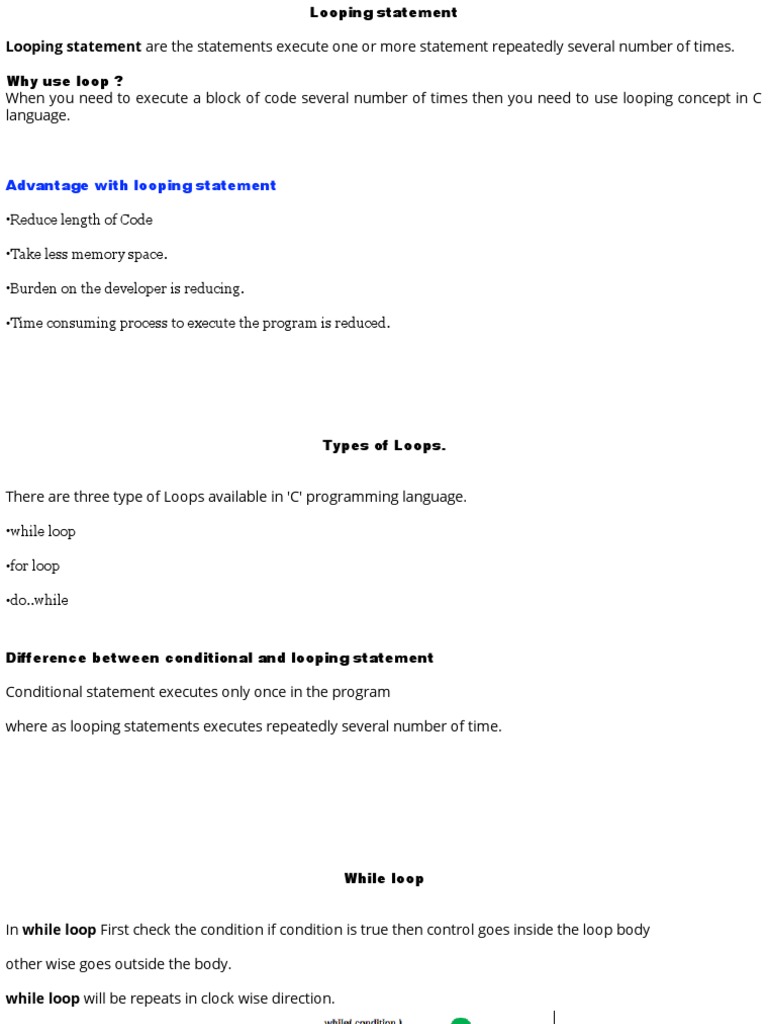 Looping Statement Are The Statements Execute One or More Statement Repeatedly Several Number of ...