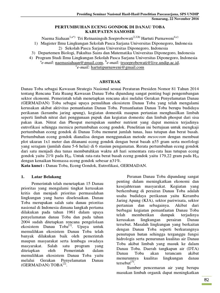Pertumbuhan Eceng Gondok di Danau Toba | PDF