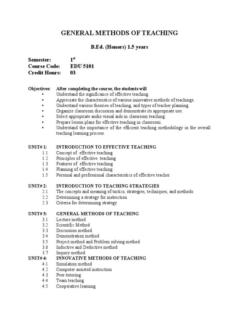 EDU 5101 General Methods of Teaching | PDF | Educational Psychology ...