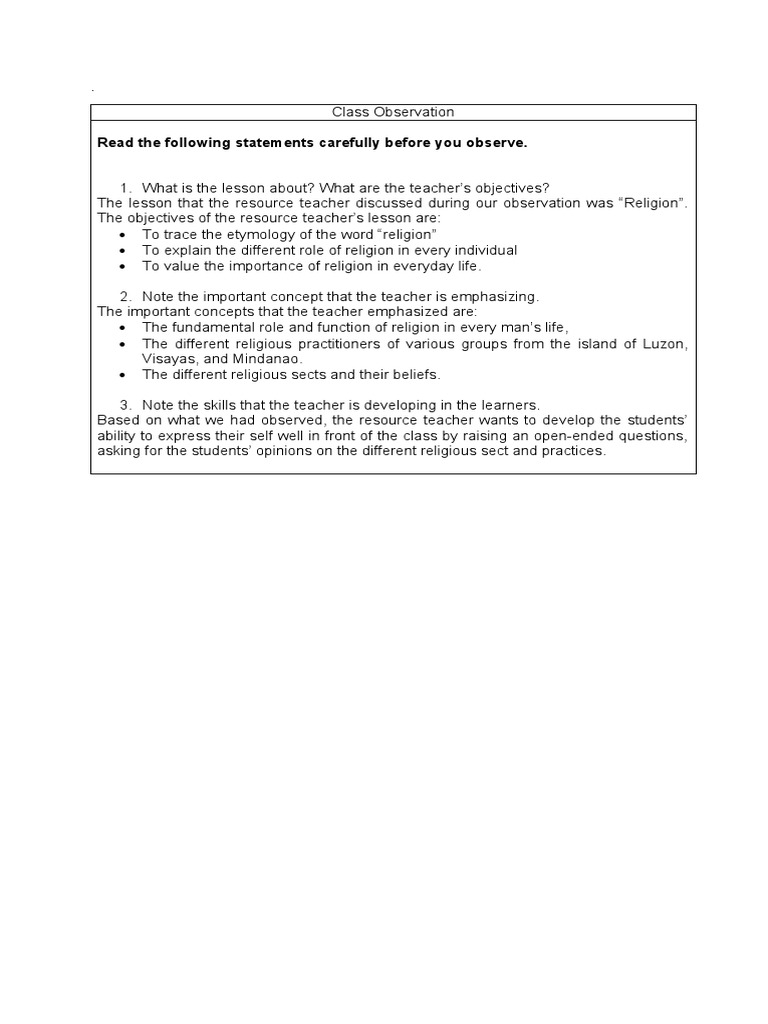 Classroom Observation Insights | PDF | Educational Technology | Teachers