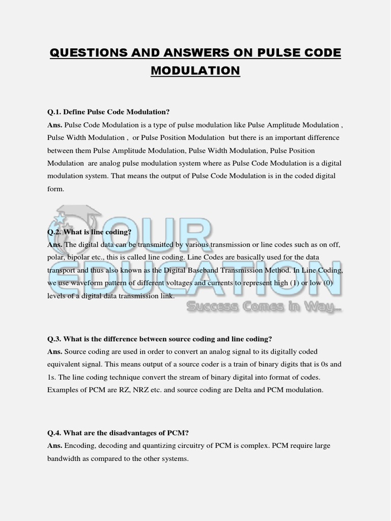 Questions and Answers On Pulse Code Modulation | PDF | Modulation ...