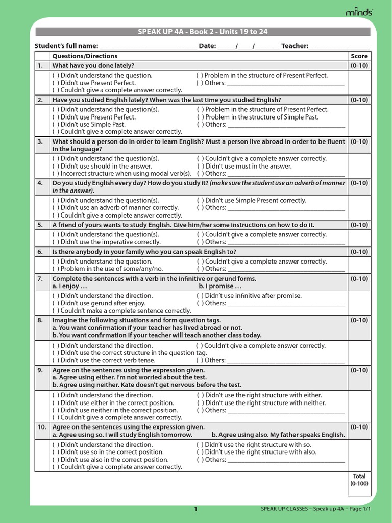 Minds Tests 4A PDF | PDF | Verb | Question