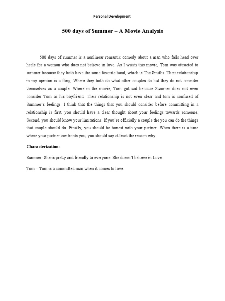 500 Days of Summer Character Analysis | PDF