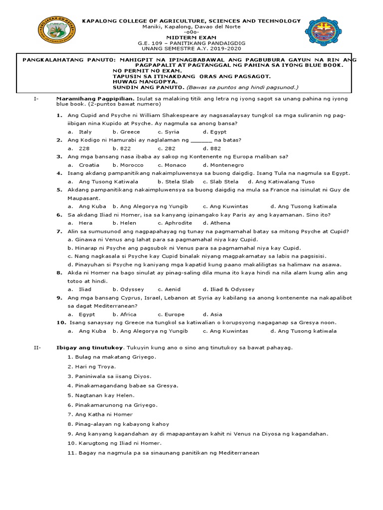 Panitikang Pandaigdig Midterm | PDF