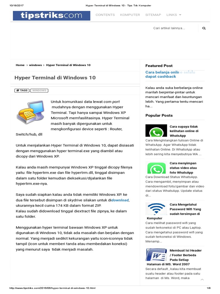 Hyper Terminal Di Windows 10 - Tips Trik Komputer | PDF