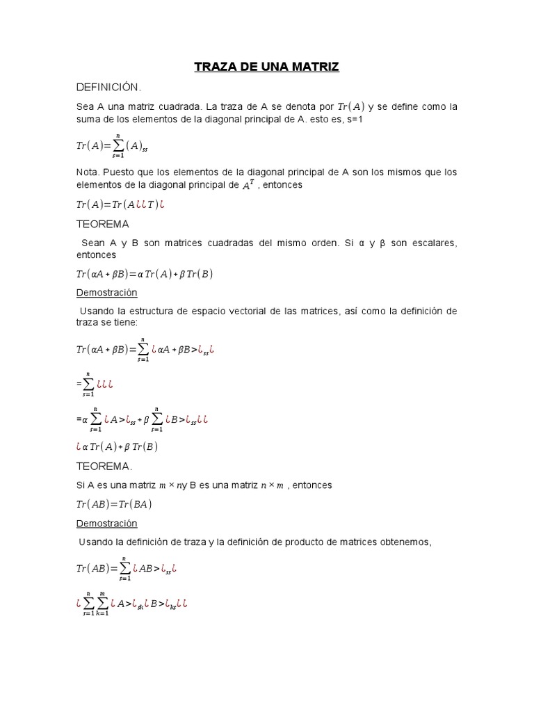 Traza de Una Matriz | PDF