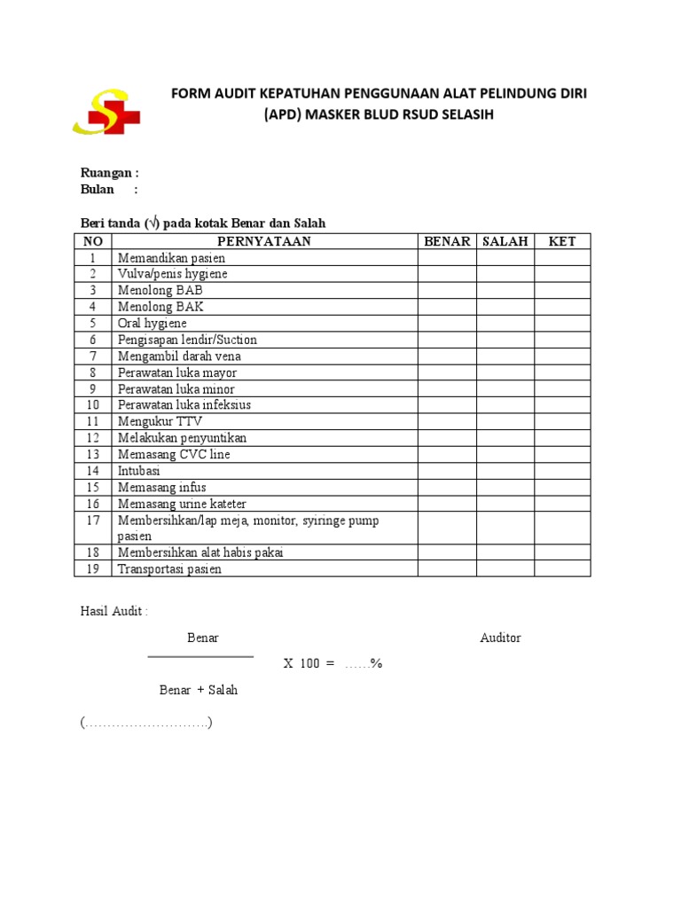 Audit Kepatuhan APD Masker RSUD Selasih | PDF