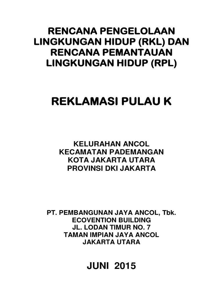 RKL dan RPL Reklamasi Pulau K Ancol | PDF